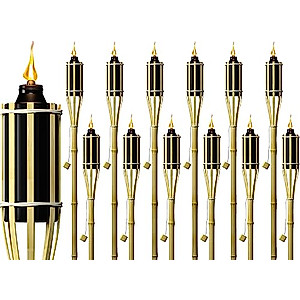 Matney Bamboo Torches for Outside Mosquitos Repellent - Decorative Garden & Backyard Lights - Mosquito Torches Outdoor - Oil Lamp for Citronella - Flame Lasts Over 8 Hours - 4 Feet Tall - (12 Pack)