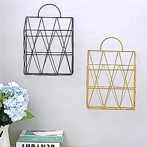 MOOVGTP Magazine Stand Storage Basket, Wall Hanging Magazine Holder Wrought Iron Storage Rack Wall Storage Basket Desk Storage File Racks for Home Office Decoration
