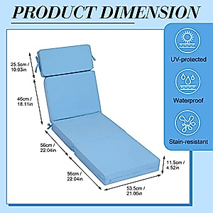 Geelin 2 Pcs Lounge Outside Chair Cushion 21 x 72 Inch Beach Lounge Cushion Deep Seat High Back Patio Cushion Outdoor Textured Waterproof Couch Cushion Replacement for Balcony Lawn (Light Blue)
