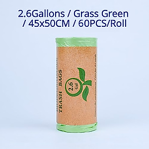 Biodegradable Extra Thick Rubbish Bags, Recyclable and Compostable Bin Liners for Kitchen Bathroom Office Car Pet (Green（2.6 gallon 2 rolls of 60 pcs）)