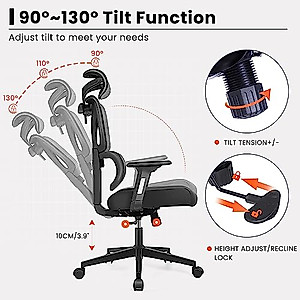 Razzor Office Chair Ergonomic Computer Desk Chair Upgrade Adjustable Lumbar Support, Breathable Mesh Gaming Chair with 3D Arms and Headrest Swivel High Back Executive Chairs
