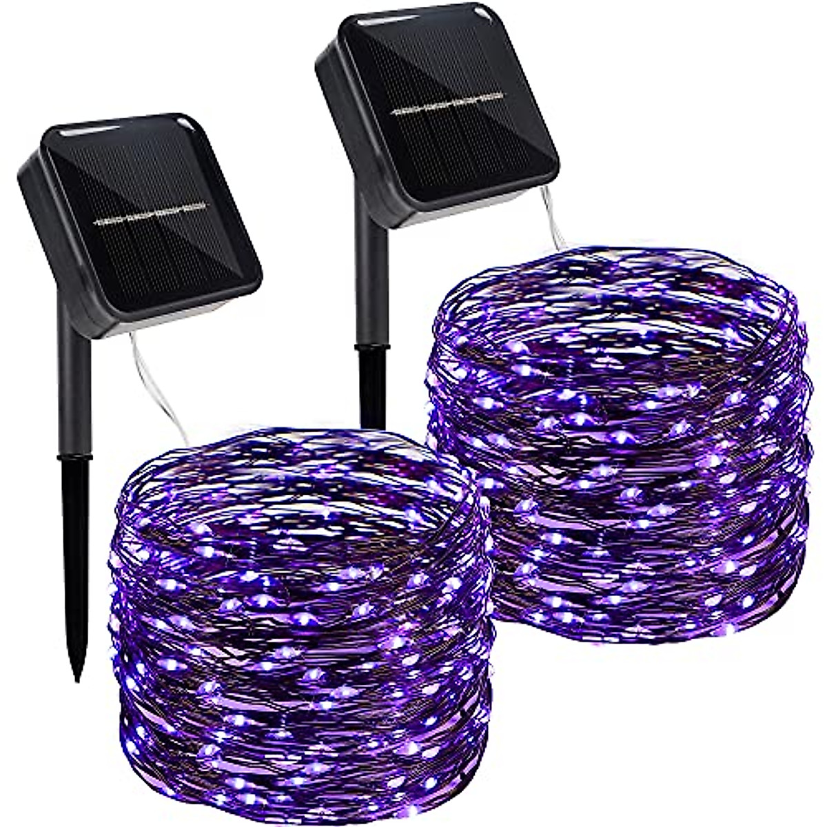 Twinkle Star 33 FT 120 LED Outdoor Solar String Lights, Solar Powered Halloween Decorative Fairy Lights with 8 Modes, Waterproof Black Wire Light Christmas Patio Yard Wedding Party, Purple, 2 Pack