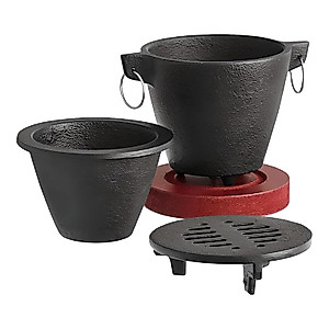 OCS Parts Pro Chef Series 2-Pack Mini Tabletop Cast Iron Grills with Wood Base and Fuel Holder for Hibachi, Smores, and Appetizers