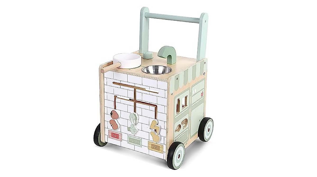 Asweets 8 in 1 Wooden Play Kitchen Baby Walker Push and Pull Learning Activity Walker for Boys ...