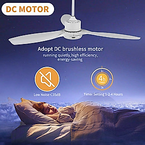 YJFAN 56 Inch Ceiling Fans with Lights, Modern White Ceiling Fan with Remote Control, Reversible Quiet DC Motor, Indoor Outdoor Ceiling Fan Light for Living Room,Patios,Farmhouse