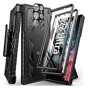 FNTCASE for Samsung Galaxy S22 Ultra Case: Dual Layer Shockproof Protective | Rugged Kickstand & Drop Proof TPU Bumper | Durable Belt-Clip Holster Full Body Protection Heavy Hard Cell Phone Cover 5G