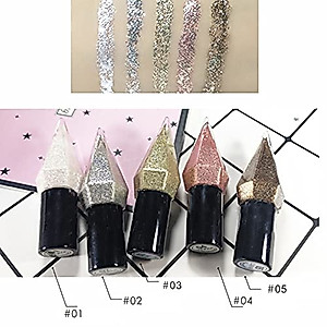 Erinde Liquid Glitter Eyeliner Colorful Set - 5 Colors Metallic Shimmer Silver White Gold Diamond Eye Liner, Long Lasting Glow Eyeliner Eye Shadow, Glittering Eyeliner Korean Makeup Make Eyes Sparkle