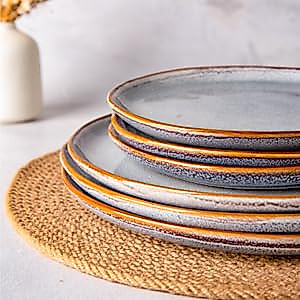AmorArc Ceramic Dinner Plates Set of 6, 10.5 Inch Handmade Reactive Glaze Stoneware Plates, Large Rustic Shape Dinnerware Dish Set for Kitchen, Microwave & Dishwasher Safe, Scratch Resistant - Blue