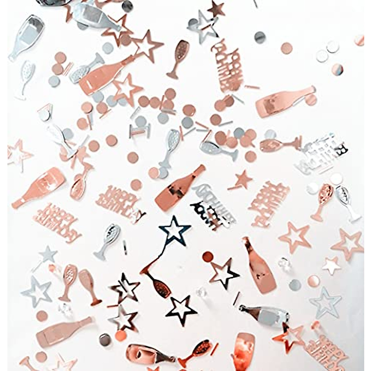 EMAAN Happy Birthday Confetti Rose Gold and Silver Metal Foil Birthday Colorful Sequins, Party Table Scatter Decoration Exquisite Birthday Party (Rose Gold Silver)