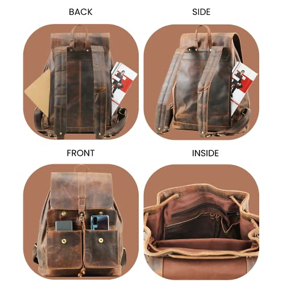 Handmade World Retro Buffalo Hunter Leather Rucksack 17 Inch Laptop Backpack Travel knapsack College Book Hiking Bag