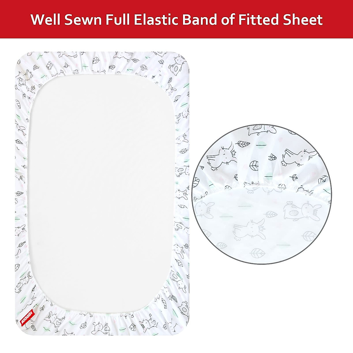 Pack and Play Sheets Fitted Mini Crib, Breathable Microfiber Stretchy Playard Sheets Fit for Graco Pack and Play, Lovely Bunny Pack and Play Fitted Sheets for Boys and Girls