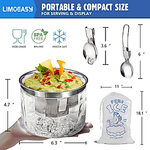 LIMOEASY Chilled Dip Bowl, 25 oz Ice Serving Bowl with Lid for Parties, Cold Serving Dish for Shrimp Cocktail, Hummus, Salsa, Guacamole, Sauces, Pasta, Condiments, Dressing, Snacks