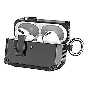 Airpods Pro Case with Automatic Magnetic Lock Clip,Apple Airpods Pro Case Cover with Keychain, Military Grade Armour Protective Airpods Pro (2019) Case with Support Wireless Charging(Black)