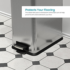 Home Zone Living 4.4 Gallon Slim Kitchen Trash Can, Stainless Steel, Step Pedal, 16.7 Liter