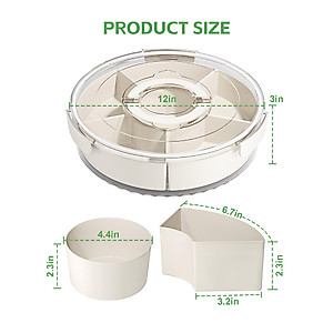 Divided Rotating Serving Tray with Lid and Handle, Portable Snackle Box for Fruits Snacks Veggie Charcuterie, Clear Snack Spinner Organizer and Storage for Adults Child (12" L-1pcs-6 Compartments)