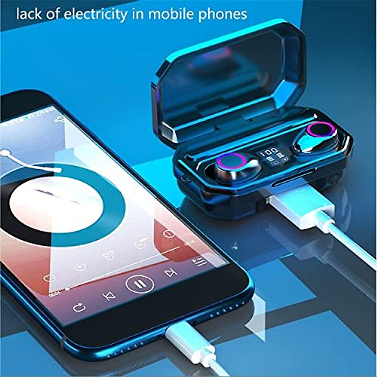 SMLLDFC Digital Display Touch-Control Wireless Bluetooth Earbuds in Ear Light-Weight with Microphone Sports Waterproof Long Battery Life Headphones with Charging Case for Outdoor Office