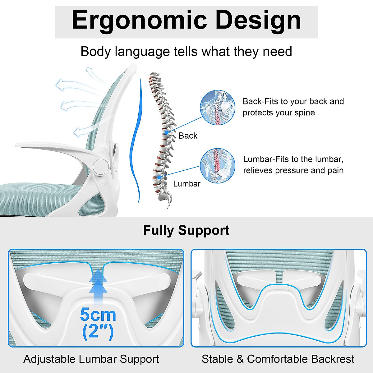 Primy Drafting Chair Tall Office Chair with Flip-up Armrests Executive Ergonomic Computer Standing Desk Chair with Lumbar Support and Adjustable Footrest Ring（Light Blue）