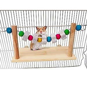 Hamster Wood Ledge Platform with Lava Stone Block Chew Toys,Pet Cage Resting Wooden Shelf for Chinchilla Guinea Pig Gerbil Mouse Rat