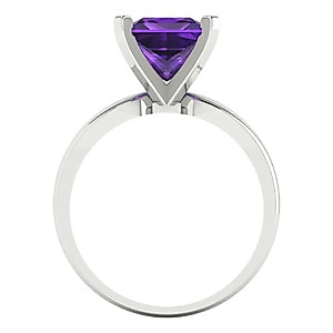 Clara Pucci 2.50ct Princess Cut Solitaire Natural Amethyst Excellent Engagement Bridal Promise Anniversary Ring 18K White Gold 4.75