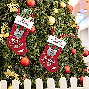 EPHVODI 2 Pack Large Christmas Stocking, 15" 3D Cat with Bell Christmas Cuff Stocking Fireplace Decorations for Family Holiday Season Party Decor