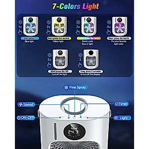 Portable Air Conditioners Fan, Skarif 900ml Evaporative Mini Air Conditioner with 7 Colors Light,3 Speeds Personal Air Conditioner,Personal Air Cooler with Humidifier for Room Bedroom Office (White)