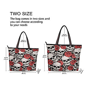 Halloween Skull Tote Purse with Pockets and Compartments,Skull Tote Bag Zippered