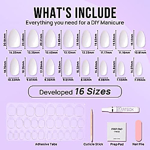 White Press On Nails Short - BTArtbox Supremely Fit & Natural Soft Gel Press on Nails Almond, White Glue on Nails with Nail Glue, Reusable Stick on Nails in 16 Sizes - 32 Fake Nails Kit, Cream Puff