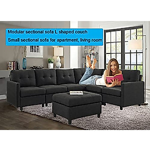 Moxeay Convertible Sectional Sofa with Ottoman Modular Sectional Sofa L Shaped Couch 6 Seater Sectional Couches for Living Room Apartment, Dark Grey