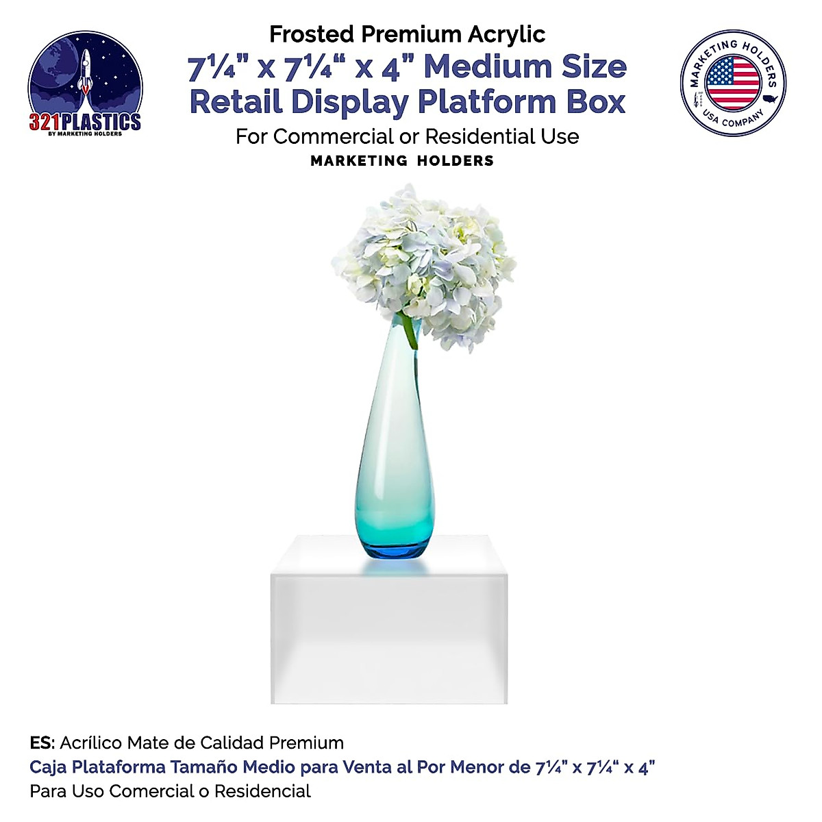 Frosted Acrylic Display Box Counter Retail Merchandise Storage Bin No Lid with Open Bottom 7" x 7" x 4" Flippable Cubby for Tradeshows and Expos by Marketing Holders