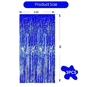 3Pcs Blue Metallic Tinsel Foil Fringe Curtains,3.28ft x 6.56ft Blue Photo Booth Backdrop Streamer Curtain,Photo Booth Props,Ideal Bachelorette Party Supplies,Birthday,Christmas,New Year Decorations