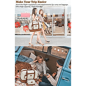 Wogarl Weekender Bags for Women Large Canvas Overnight Bag Travel Duffel Bags Carry on Shoulder Weekend Bag Tote with Shoe Compartment for Travel Night Flight Daily Use (Beige)