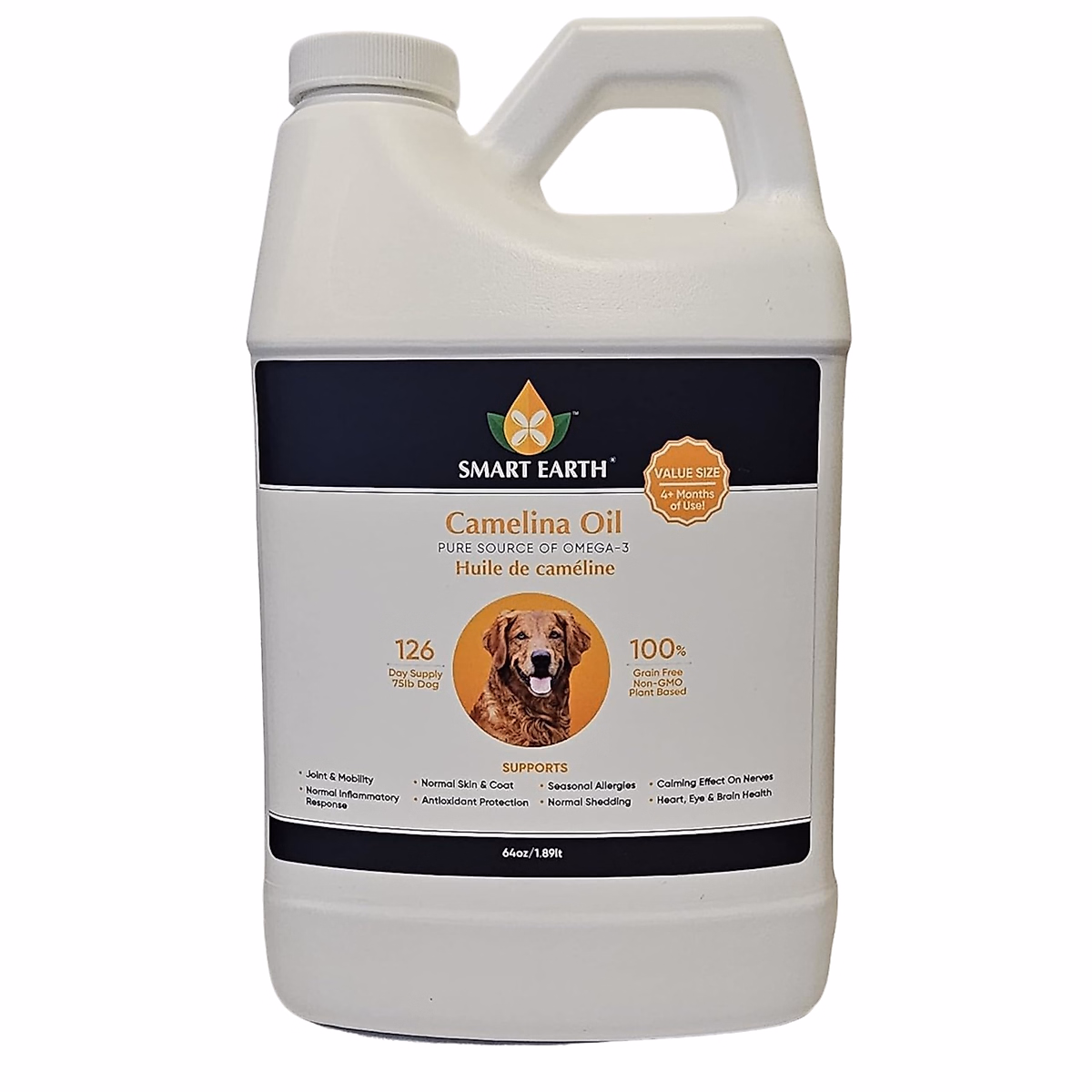 Smart Earth Camelina Oil for Dogs - Omega 3, 6, 9 Supplement for Healthy Skin, Shiny Coat & Flexible Joints - Dog Joint Supplement - Natural Canine Wellness - Omega 3 for Dogs (Pump Included - 64oz)