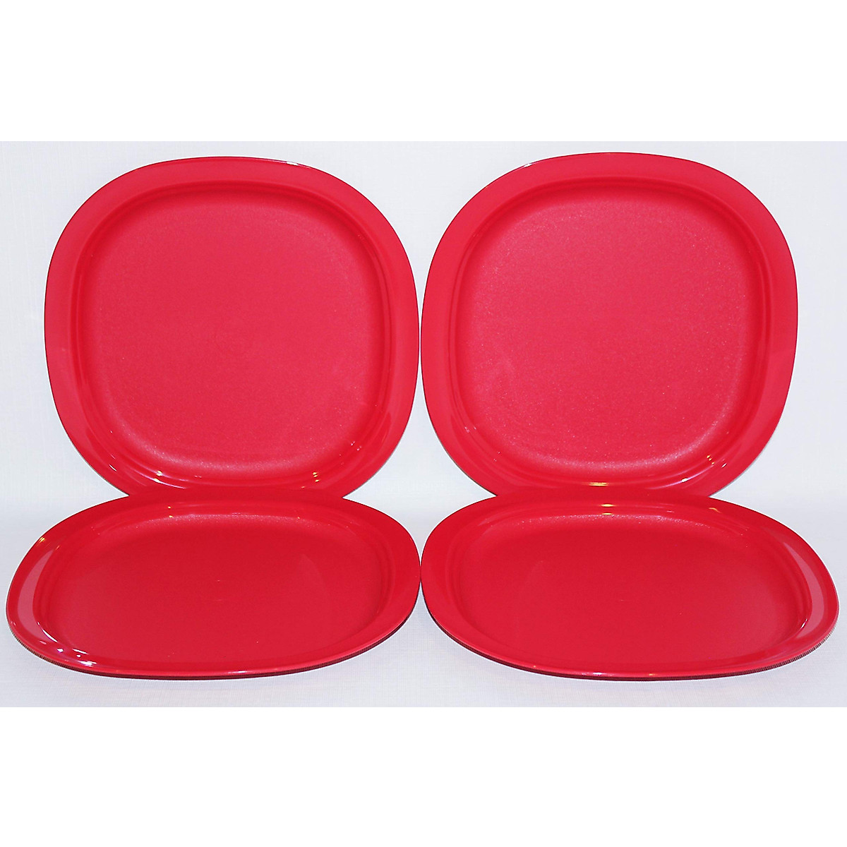 Tupperware Set of 4 Microwave Luncheon Plates 9.5" Square Red