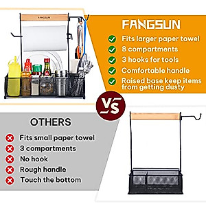 FANGSUN Large Grill Utensil Caddy, Picnic Condiment Caddy, BBQ Organizer for Outdoor Grilling, Camping Caddy with Paper Towel Holder for Plate Cutlery, Grill Accessories Storage for Tailgating, Black