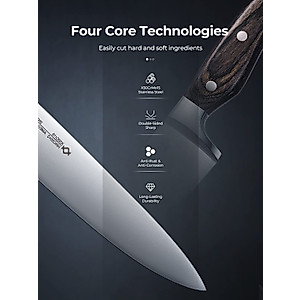 AMEGAT 15-Piece Knife Set with Built-in Sharpener and Carving Fork, Ultra Sharp Knife Block Set with Full Tang Design & Wooden Handle, High Carbon Stainless Steel Knife Sets for Kitchen with Block