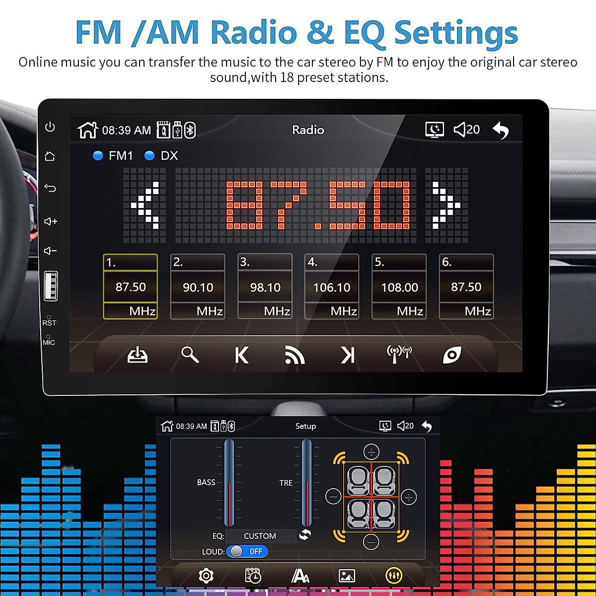 Single Din Car Stereo Support Carplay & Android Auto 9'' Touch Screen Car Audio EQ Multimedia Player Built-in Mirror Link USB Bluetooth Handsfree Call with FM/AM Radio Receiver Rear View Camera SWC