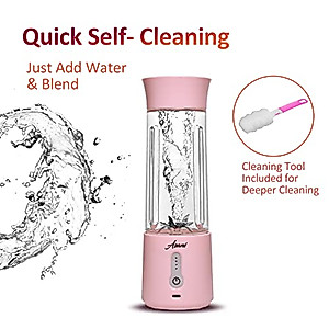 Portable Blender for Shakes and Smoothies, USB Rechargeable Personal Blender, Mini Blender with a 17.6oz Capacity, Strong Stainless-Steel Blades, and Powerful Motor, For Travel, Camping, Gym (Pink)