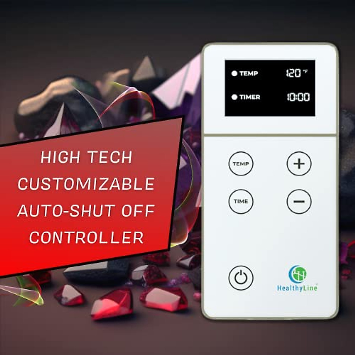 HealthyLine Small Far Infrared Electric Heating Pad for Pain Relief, Heat Therapy with Tourmaline, Amethyst & Obsidian Gemstones, Calming Negative Ions, Auto Shut Off Inframat Pro 18"x18"