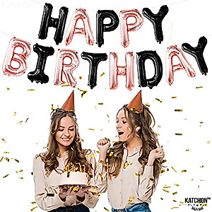 KatchOn, Happy Birthday Balloons - 16 Inch | Black and Rose Gold Happy Birthday Balloon for Happy Birthday Decorations | Black and Rose Gold Party Decorations | Black and Rose Gold Party Supplies