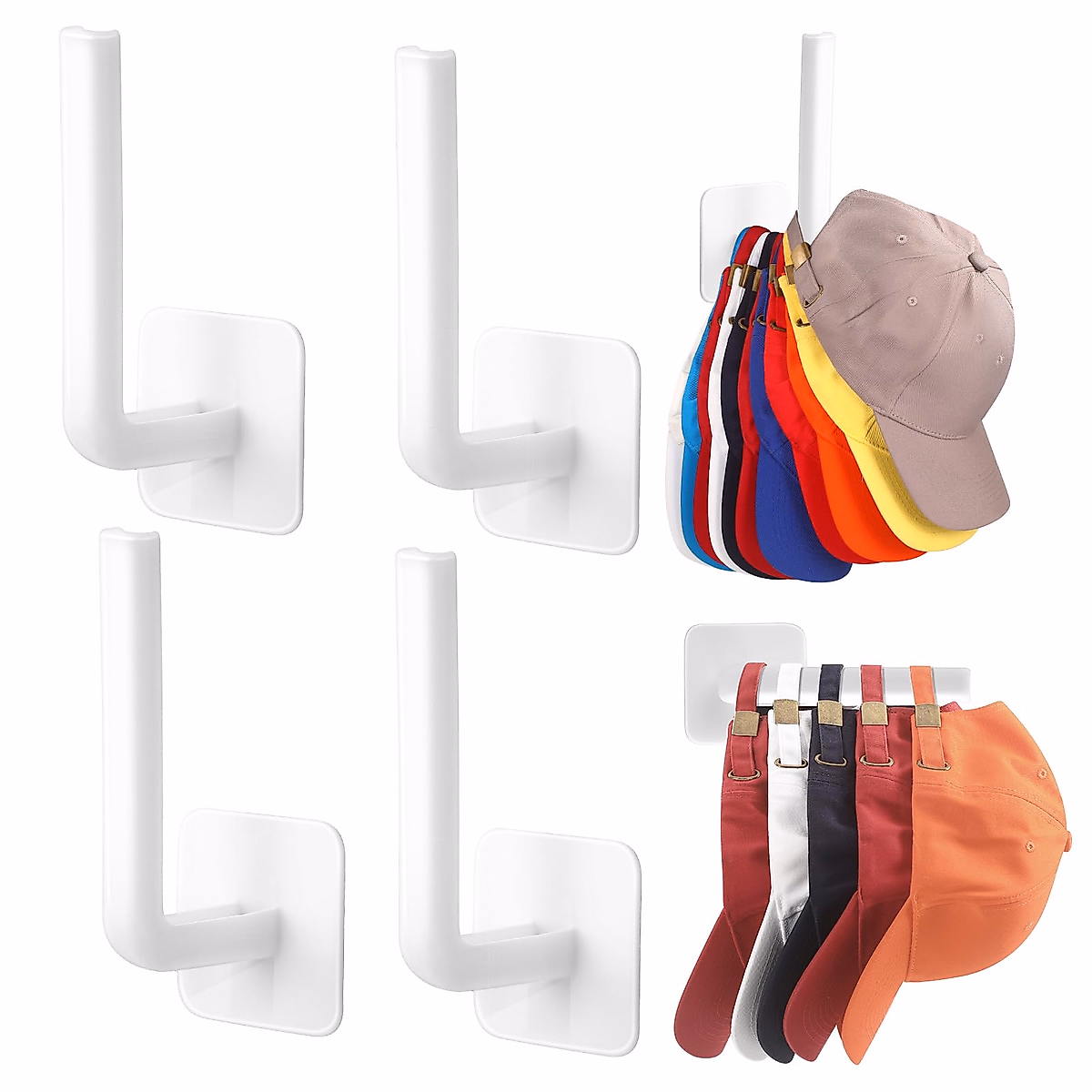 Letohoumia Hat Hooks for Wall, 4 Pcs Adhesive Hat Hangers Organizer Holder for Closet/Door, Multi-Purpose Strong Hook Rack Can Hold More Than 10 Hats Black