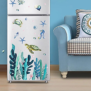 2 Sheets Under The Sea Wall Decals Sea Turtle Wall Stickers 3D Ocean Grass Seaweed Wall Decals for Kids,Room,Bathroom,Bedroom,Nursery,Home Wall Decoration,Toilet,Kitchen