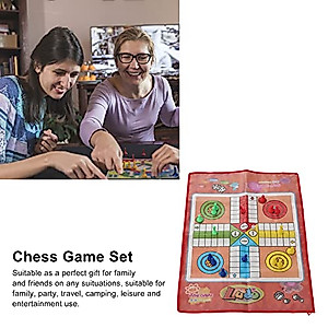 Tissting Wooden Checkerboard Flying Ludo Chess Set, 2.4x1.8in Non Woven Fabric Roll Up Flying Chess Board for Family, Party, Travel, Camping, Leisure Entertainment