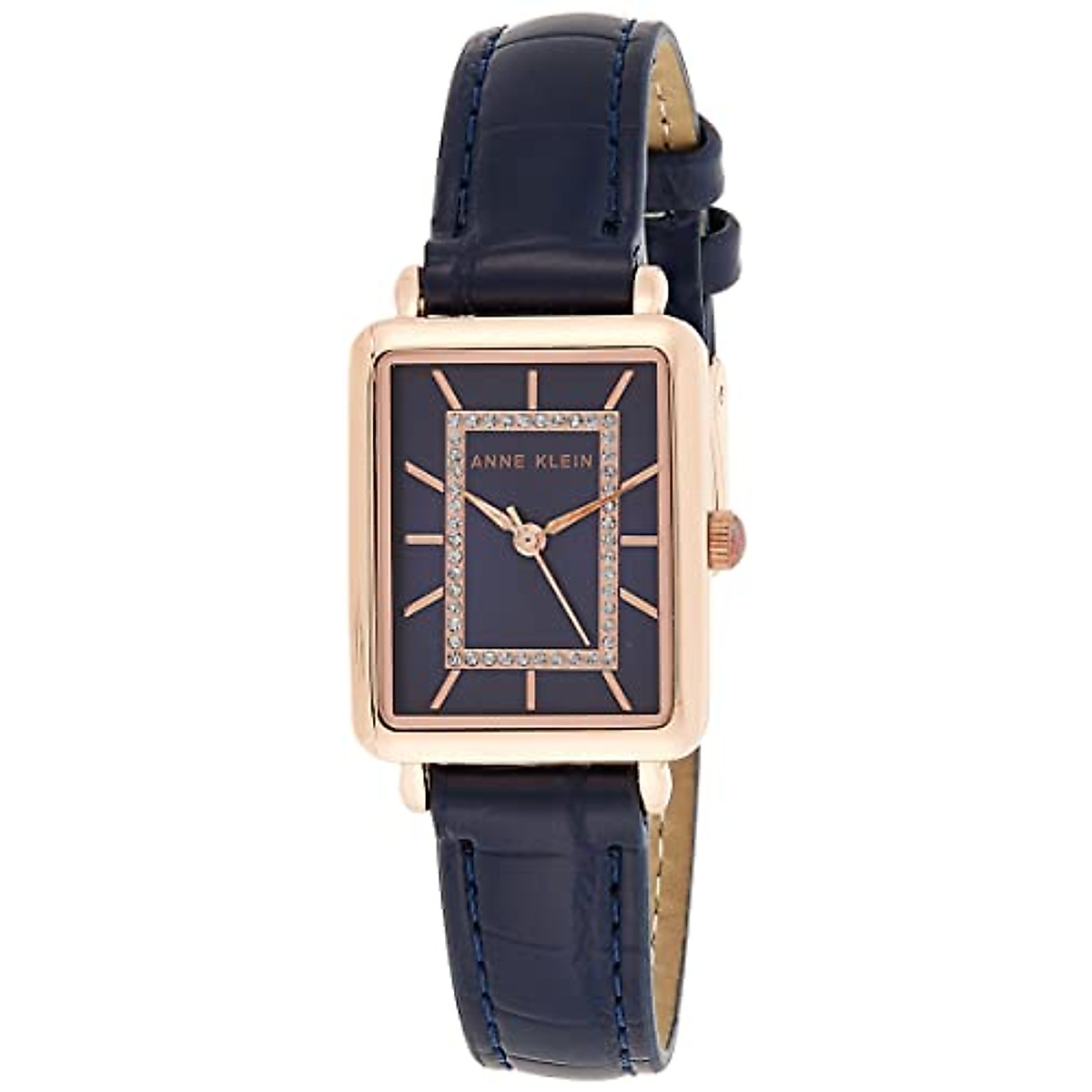 Anne Klein Women's Japanese Quartz Dress Watch with Faux Leather Strap, Blue, 14 (Model: AK/3820RGNV)