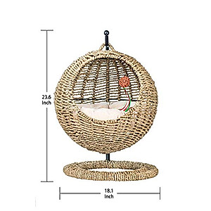 YoSpot Hand Made Wicker Cat Bed Basket Swinging Pet House Nest for Small Dog Cat with Cushion
