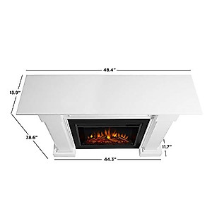 BOWERY HILL Contemporary Solid Wood Electric Fireplace Mantel Heater with Remote Control, Adjustable Led Flame 1500W in White