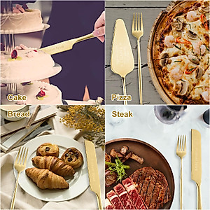 Personalized Cake Cutting Set for Wedding,4 Piece Wedding Cake Knife and Server set, Mr and Mrs Cake Cutter and Forks for Wedding, Birthday, Anniversary, Graduation Gift (gold)