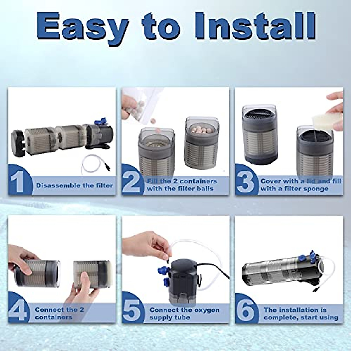 FREESEA Internal Aquarium Power Filter: 8W Adjustable Water Flow 2 Stages Filtration System Submersible for 40-120 Gal Fish Tank | Turtle Tank …