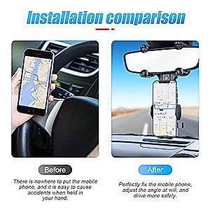 Rearview Mirror Phone Holder for Car, New Upgraded Car Cell Phone Holder, 360 Rotatable and Adjustable Anti-Shake Car Phone Holder Mount for iPhone 14 13 Pro Max, Most Mobile Phones & Vehicles