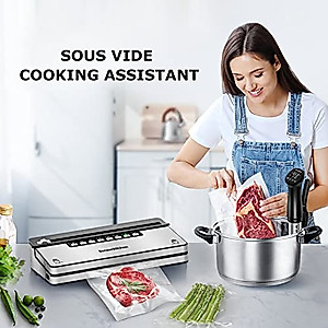 Bonsenkitchen Vacuum Sealer Machine, Stainless Steel Vacuum Food Sealer with 8-in-1 Vacuum Sealing System, 6 Food Vacuum Modes, Built-in Cutter and Bag Storage, Compact Design w/Starter Kit