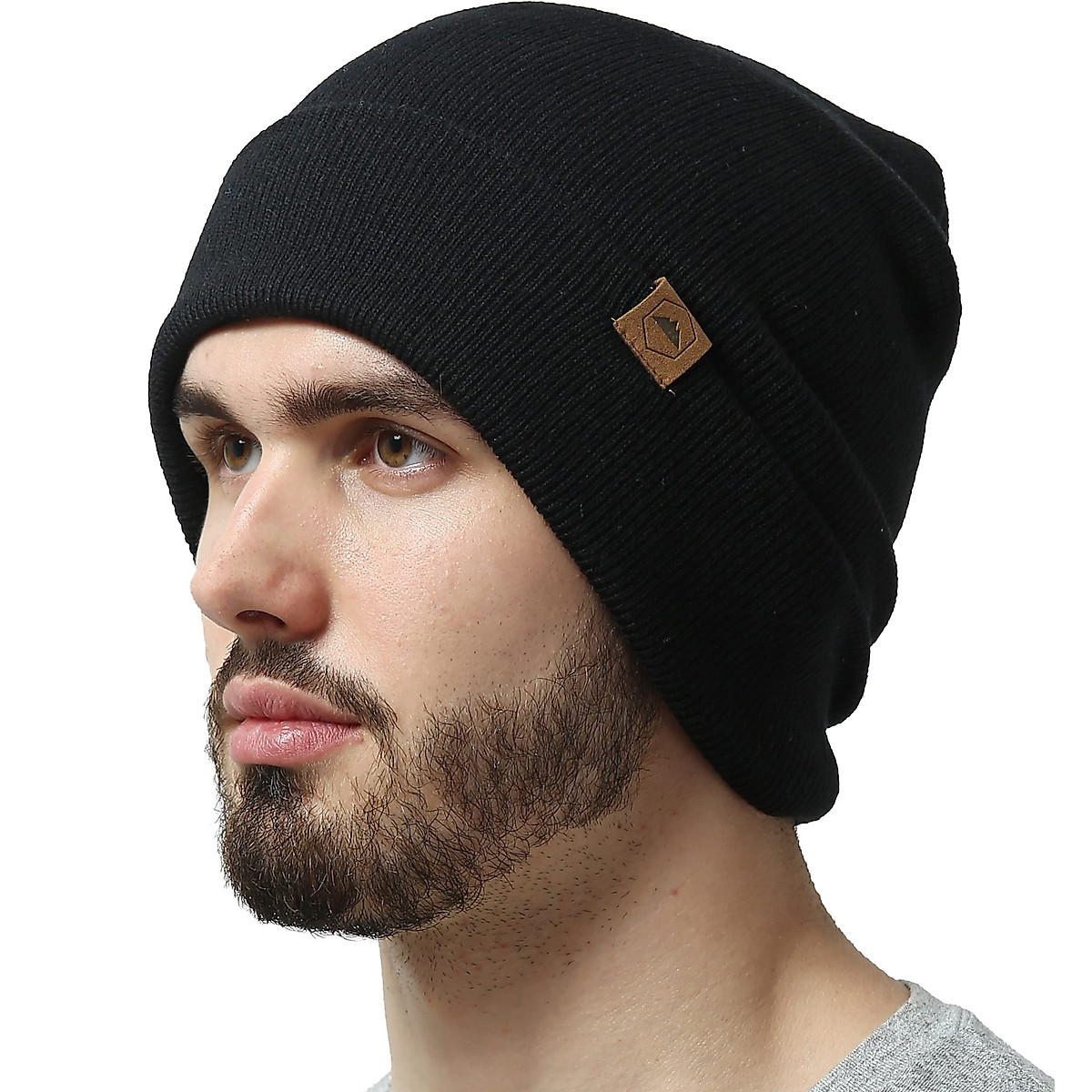 Tough Headwear Cuffed Beanie Hats for Men - Winter Beanies for Women - Toboggan Hat - Mens Winter Knit Hat - Stocking Cap Black